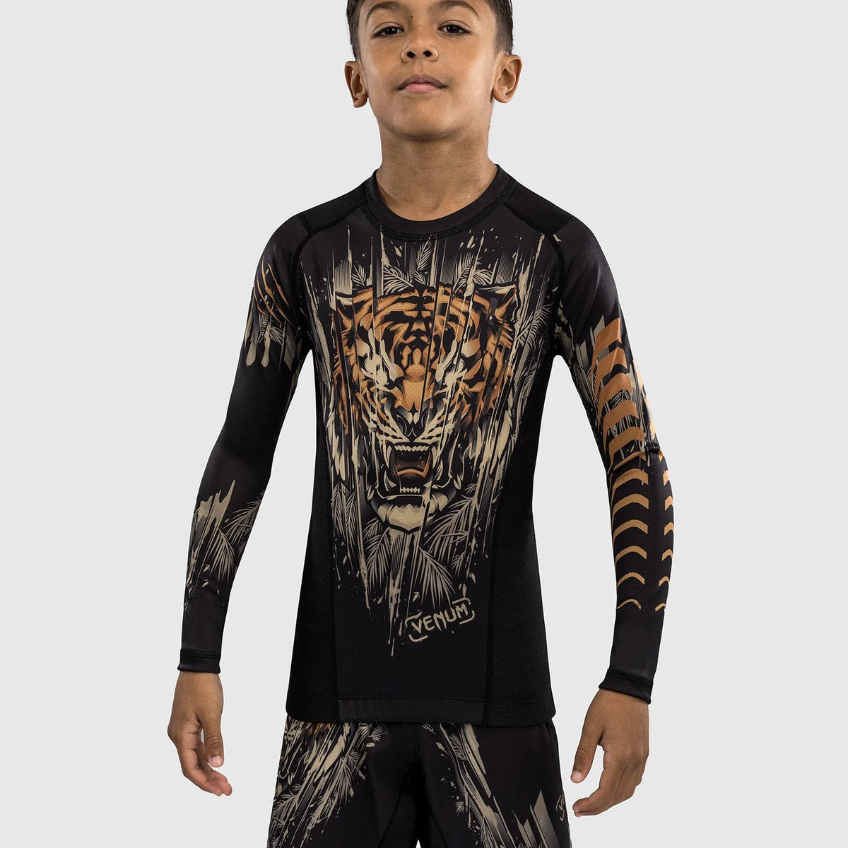 Venum Tiger Kids Long Sleeve Rash Guard - Black/Neon Orange - Order ...